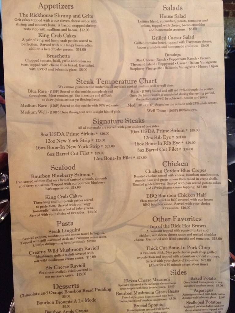 Menu at The Rickhouse Restaurant & Lounge, Bardstown