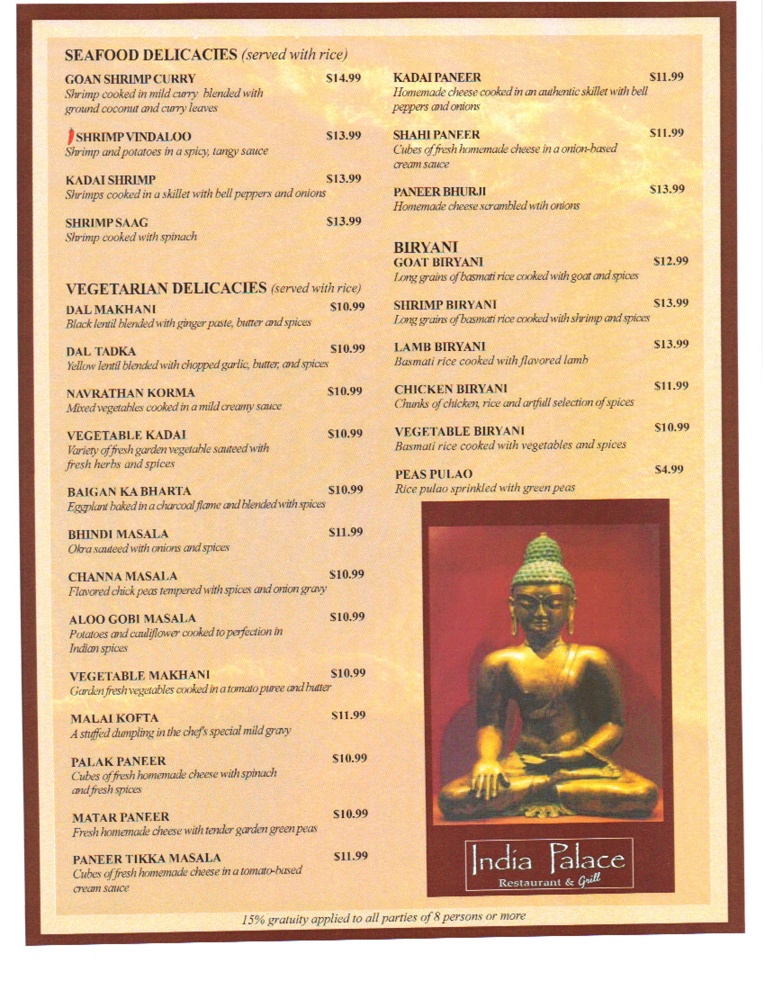 Menu at India Palace restaurant, Montgomery, Vaughn Plaza Rd