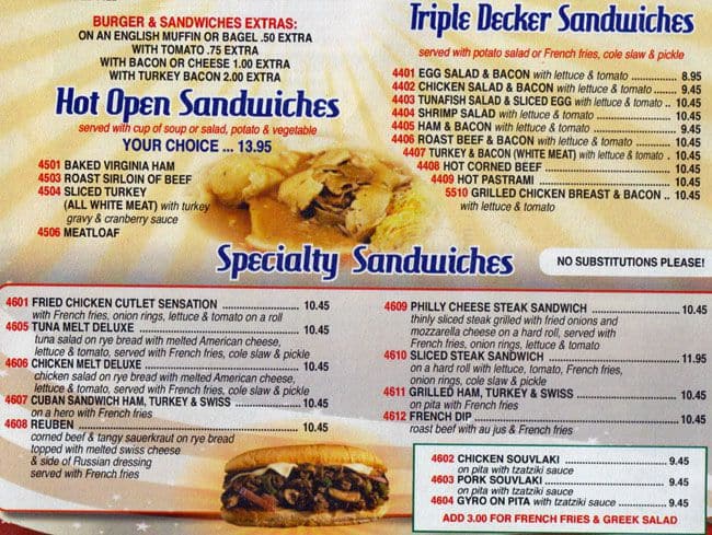 Menu at USA Diner restaurant, Woodmere