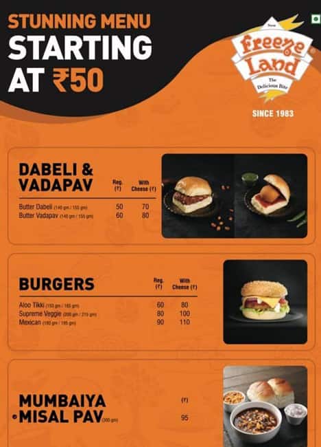 Menu at New Freeze Land, Ahmedabad, 2
