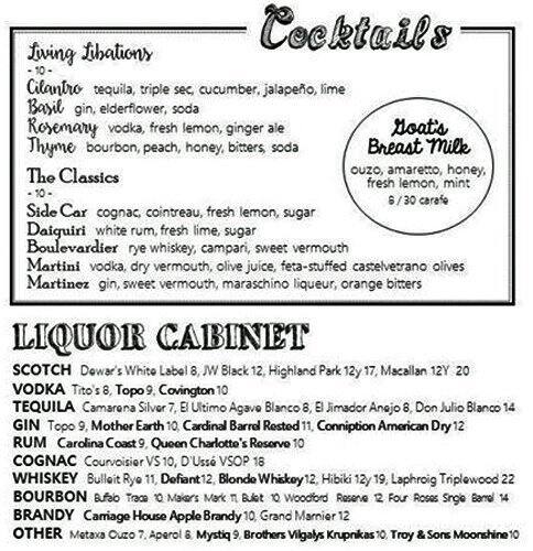 Menu at KID CASHEW restaurant, Charlotte