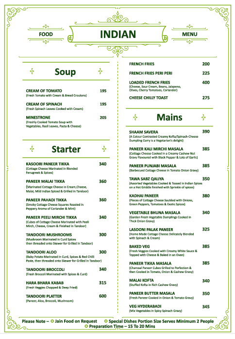 Menu of The Veg Culture, Swargate, Pune