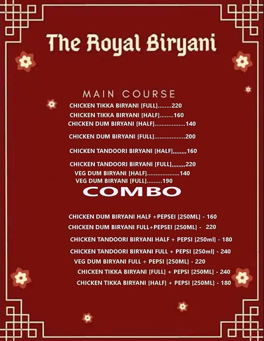 Menu of Royal Biryani, Kamothe, Navi Mumbai