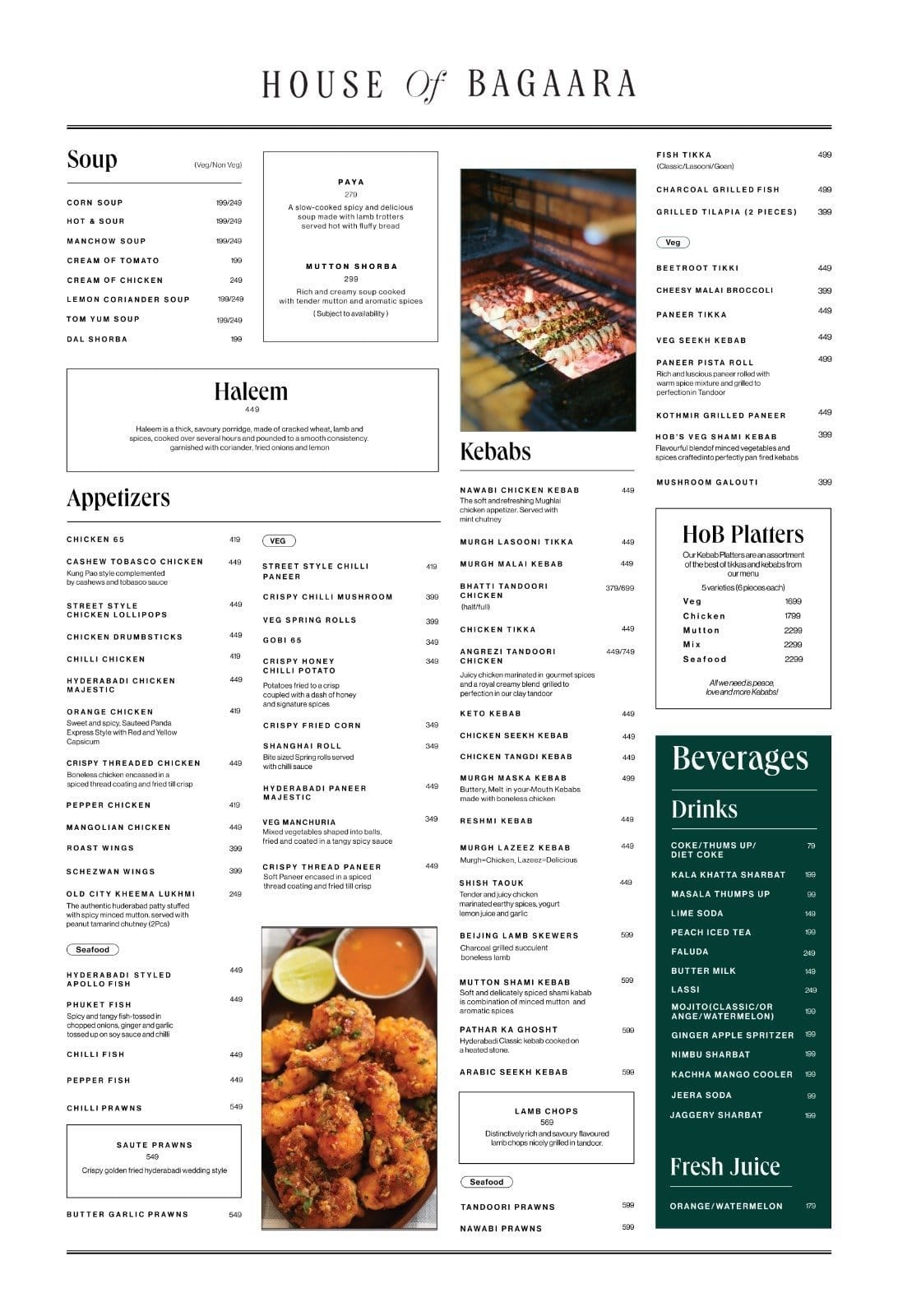 Menu of House Of Bagaara, Madhapur, Hyderabad
