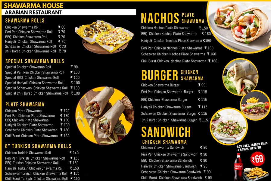 Menu of Shawarma House Arabian Restaurant, Narendra Pur, Kolkata