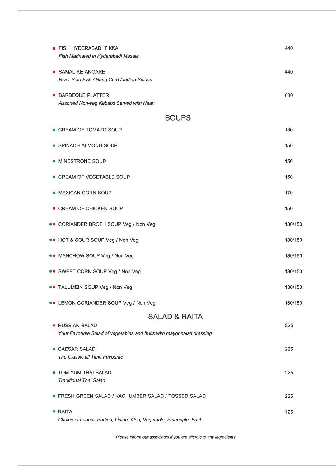 Menu at The Spice Table - Kwality's Motel Shiraz, Bhopal