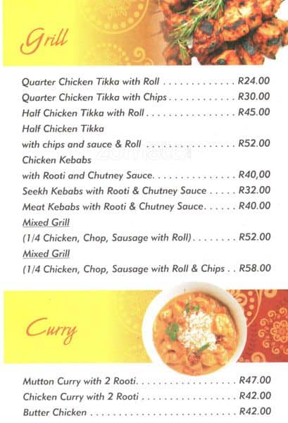 Menu at Hot Stuff restaurant, Cape Town, Carlton Rd