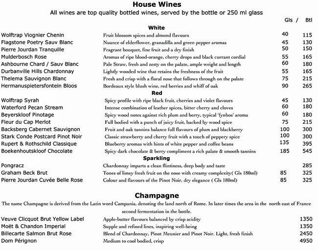 Menu at Bukhara Sandton restaurant, Sandton