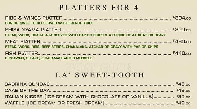 Menu at Shaguma Garden Cafe, Midrand