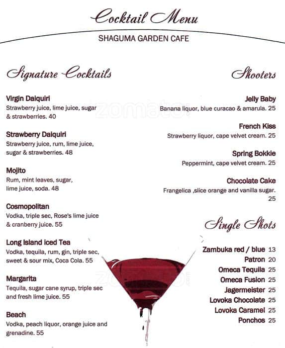 Menu at Shaguma Garden Cafe, Midrand