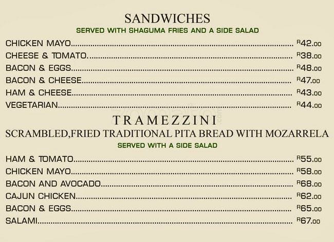 Menu at Shaguma Garden Cafe, Midrand