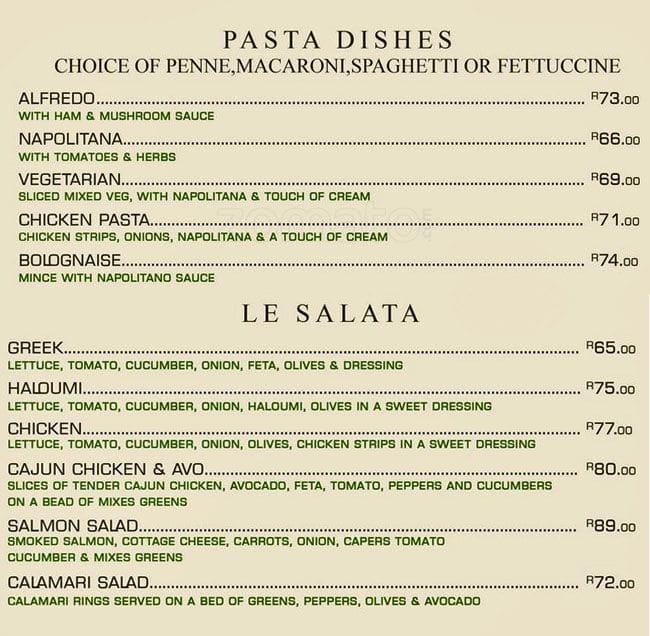 Menu at Shaguma Garden Cafe, Midrand