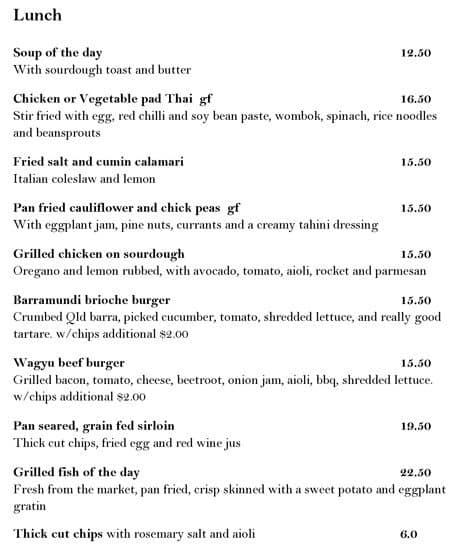 Menu at Sydney Dance Cafe, Dawes Point, 15/17 Hickson Rd