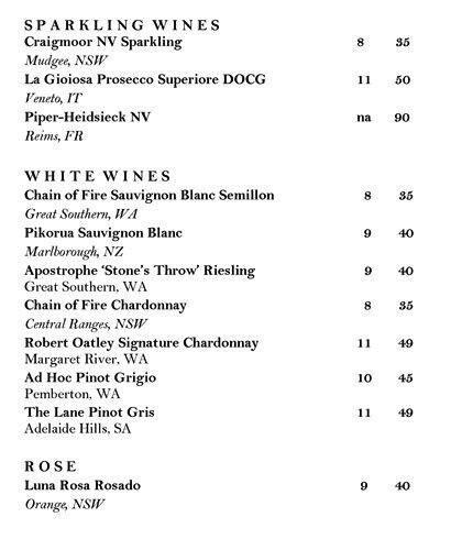 Menu at Sydney Dance Cafe, Dawes Point, 15/17 Hickson Rd