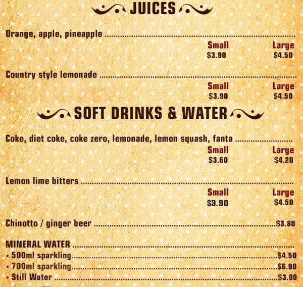 Menu at Ziggy's cafe, Glebe