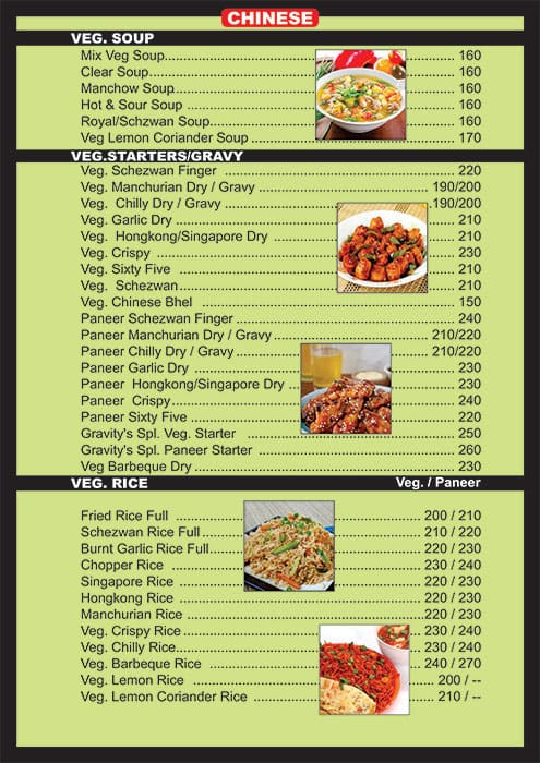 Menu of Zero Gravity, Kandivali West, Mumbai