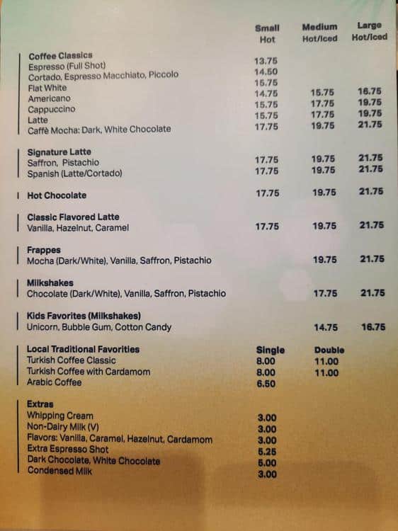 Menu of Adnoc Oasis, Baniyas, Abu Dhabi