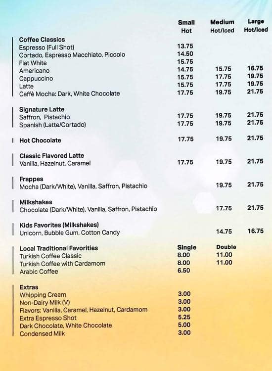Menu of ADNOC Oasis, Al Khubeirah, Abu Dhabi