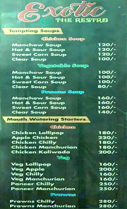 Menu of Exotic The Restro, Marve, Mumbai