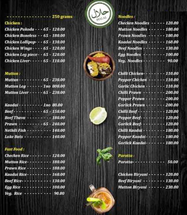 Menu at Mustafa Spicy Fry, Chennai
