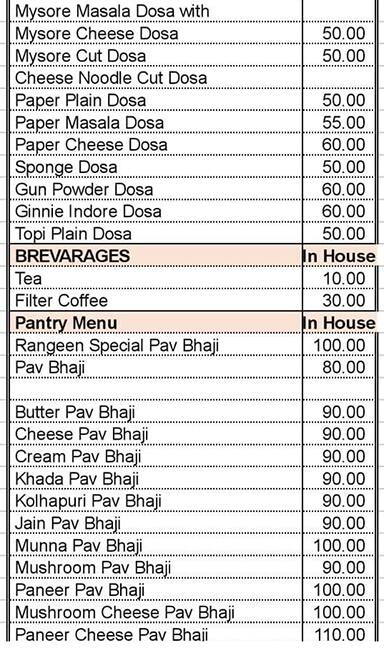 Menu at Rangeen Pure Veg, Pune