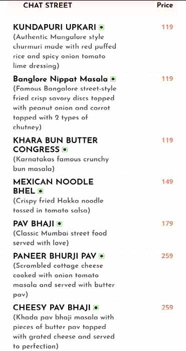 Menu at Midnight Cafeteria, Bengaluru