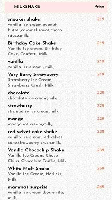 Menu at Midnight Cafeteria, Bengaluru