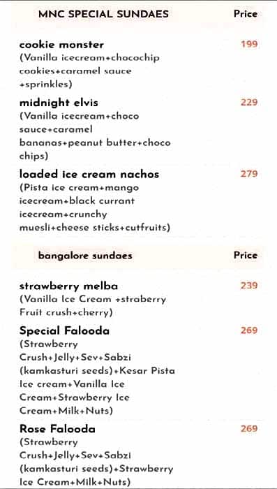 Menu at Midnight Cafeteria, Bengaluru