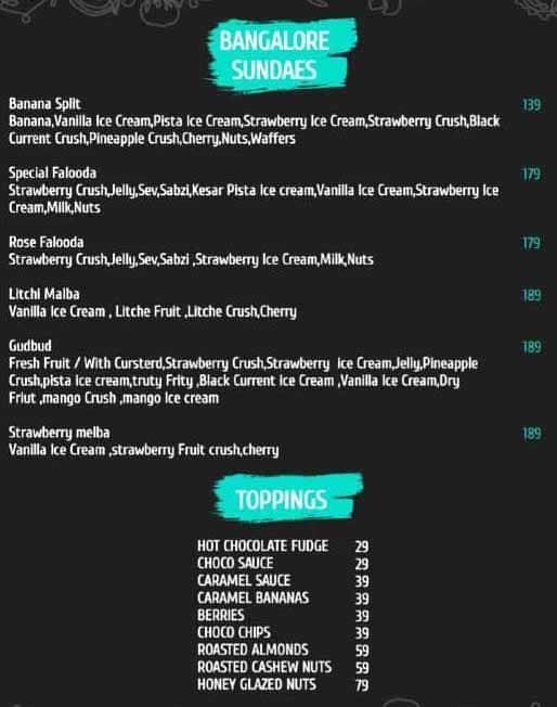 Menu at Midnight Cafeteria, Bengaluru