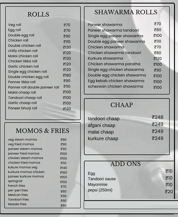 Menu of Chef Kingdom, Paschim Vihar, New Delhi