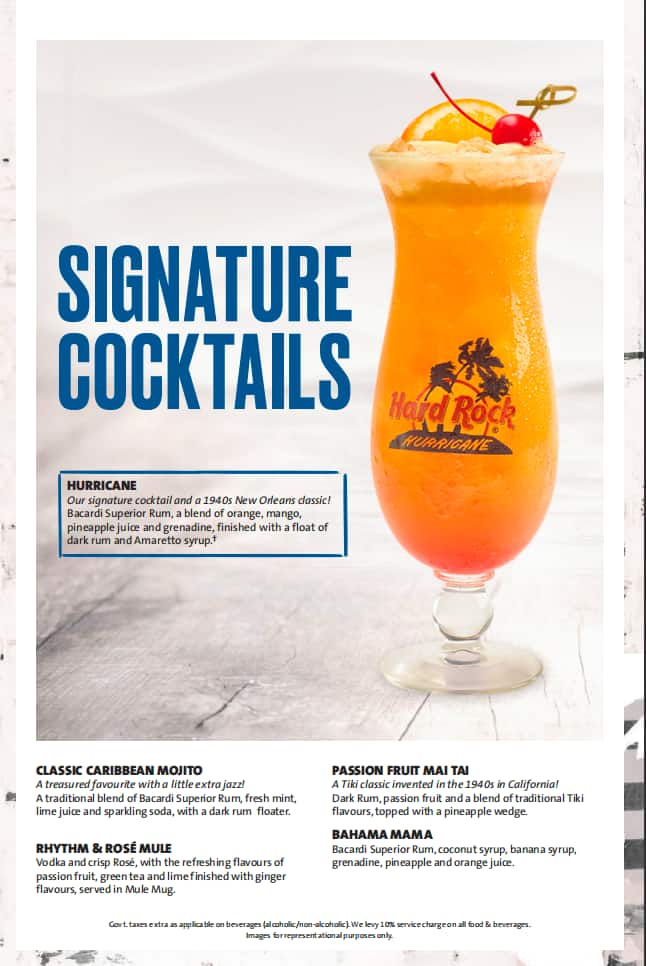 Menu of Hard Rock Cafe, Nungambakkam, Chennai