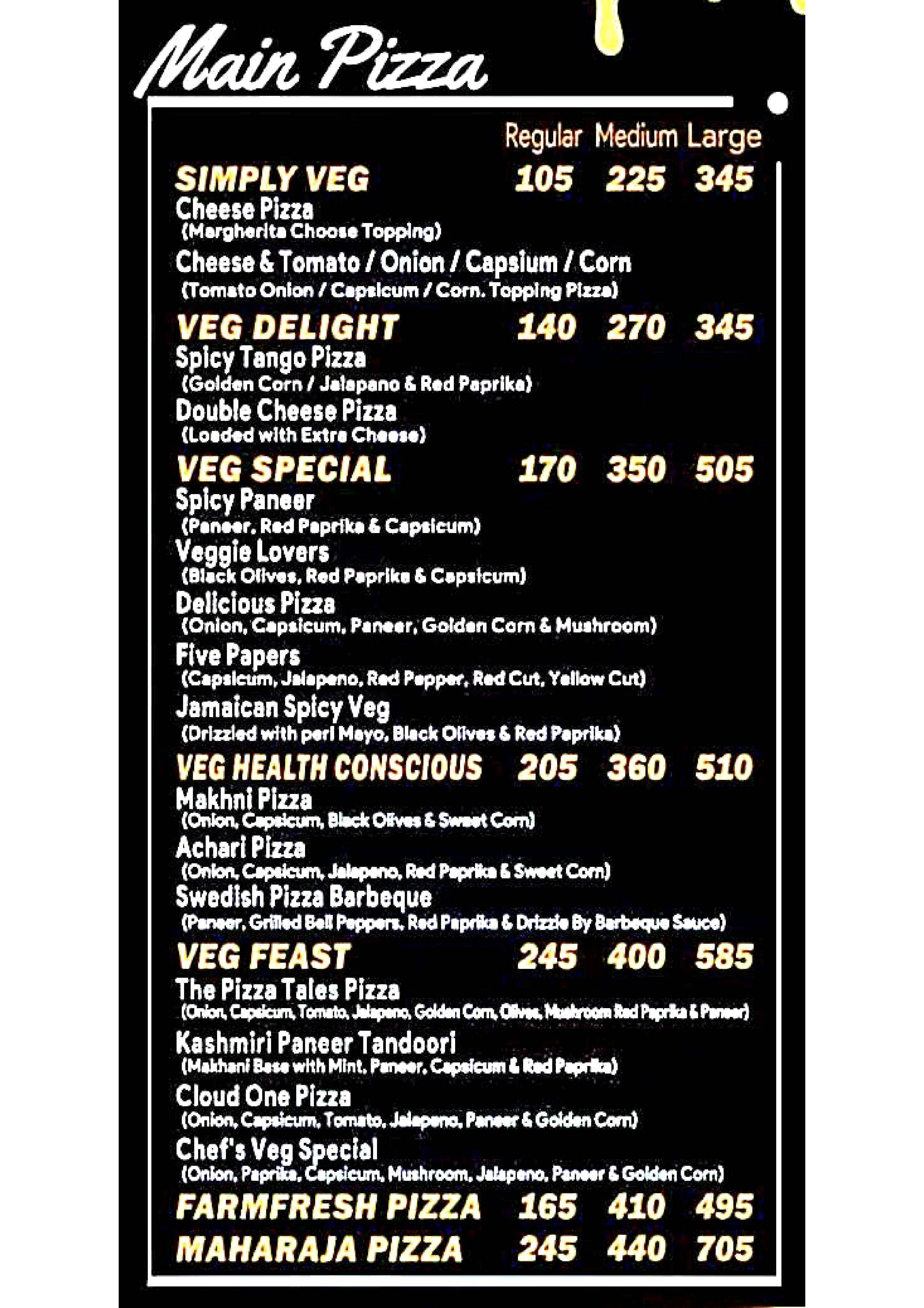 Menu of Time's Pizza, Sector PI, Greater Noida