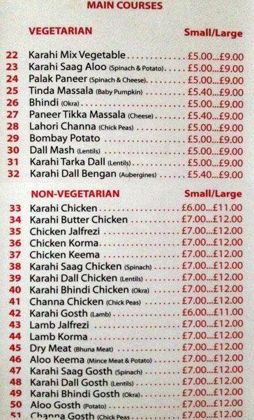 Menu at Zaiqa London restaurant, London, 108a Whitechapel Rd