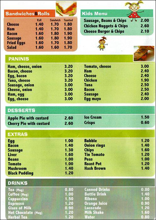 Menu at bon appetit cafe, London, 260 Green Lanes Palmers Green London