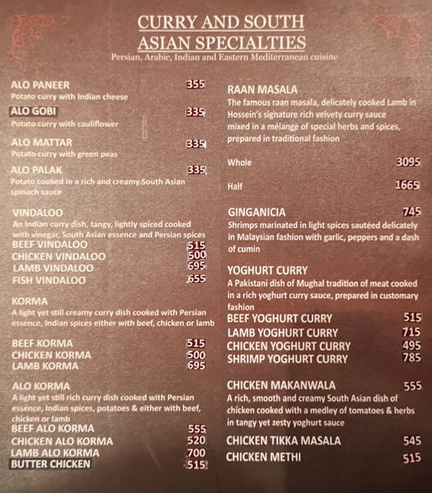 Menu at Gilak By Hossein restaurant, Makati, 2nd Level