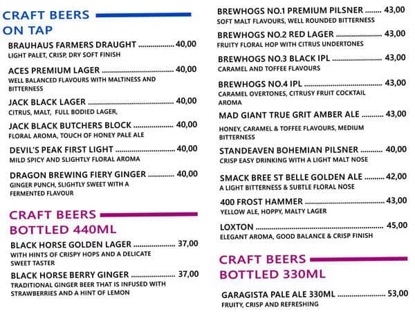 Speisekarte von Bru'House & Diner pub & Bar, Südafrika