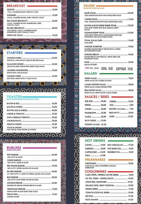 Speisekarte von Bru'House & Diner pub & Bar, Südafrika