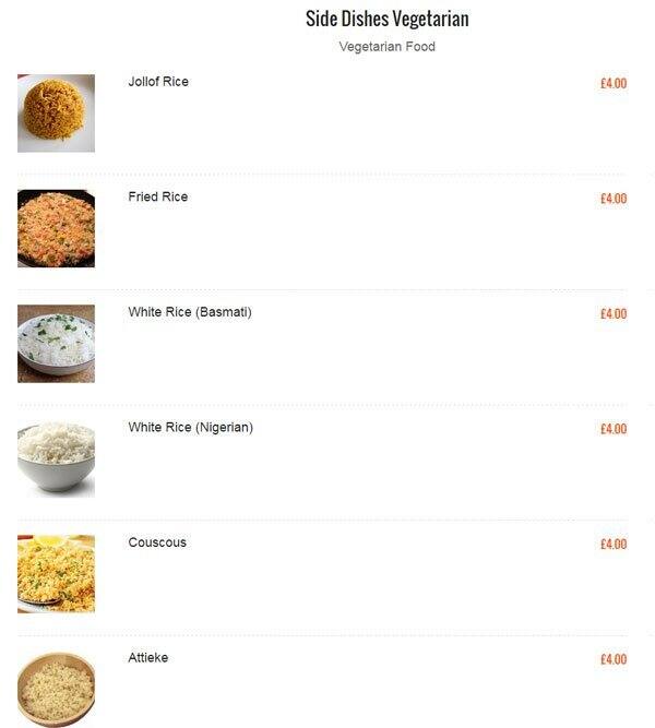 Menu at African Village restaurant, Birmingham