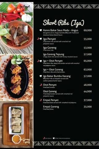 Menu at Warung Leko restaurant, North Jakarta, Jl. Boulevard Raya No.17