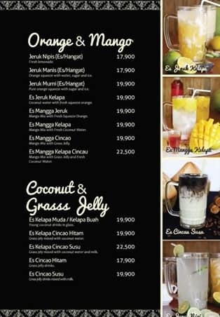 Menu at Warung Leko restaurant, North Jakarta, Jl. Boulevard Raya No.17