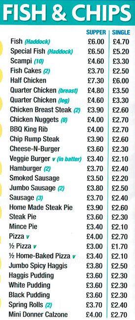 Carta de Mermaid Fish Bar, Edimburgo