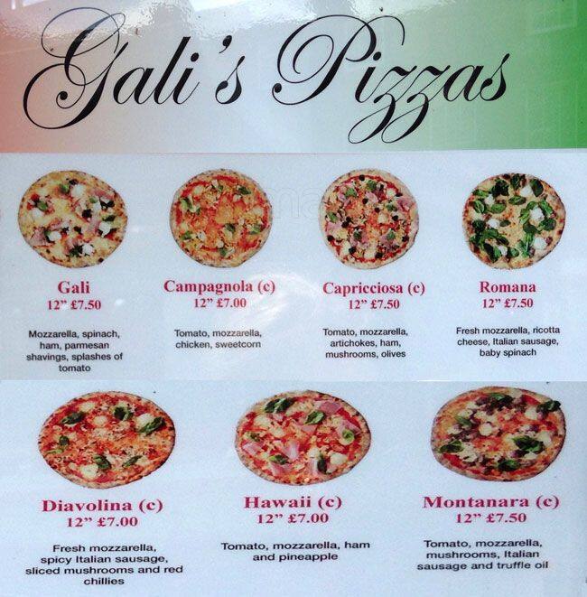 Menu at Gali restaurant, Edinburgh