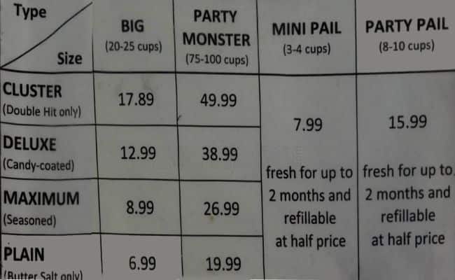 Menu at Kernels Popcorn, Oshawa, 419 King St W.