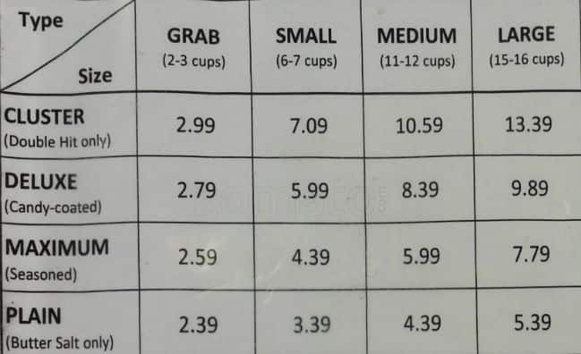 Menu at Kernels Popcorn, Oshawa, 419 King St W.