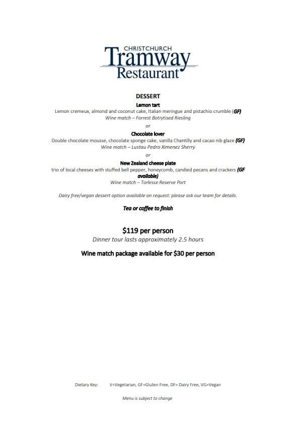 Menu at Tramway Cafe, Christchurch