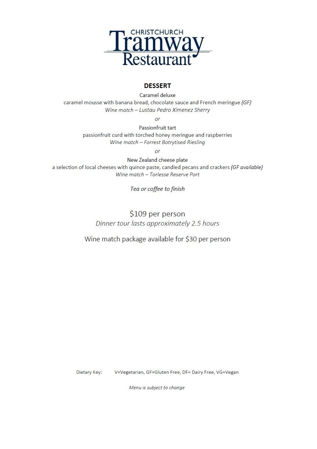 Menu at Christchurch Tramway Restaurant, Christchurch