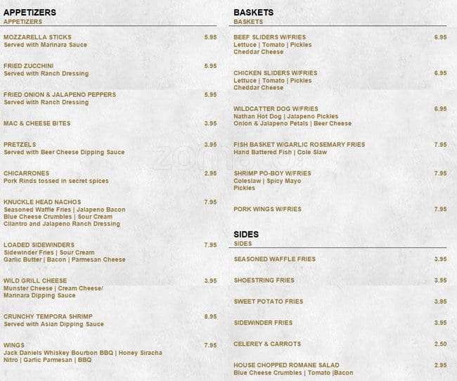 Menu at Wildcatter Saloon pub & bar, Katy