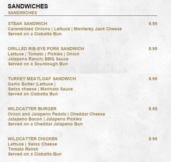 Menu at Wildcatter Saloon pub & bar, Katy