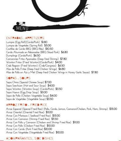 Menu at Choi's Kitchen restaurant, Miami