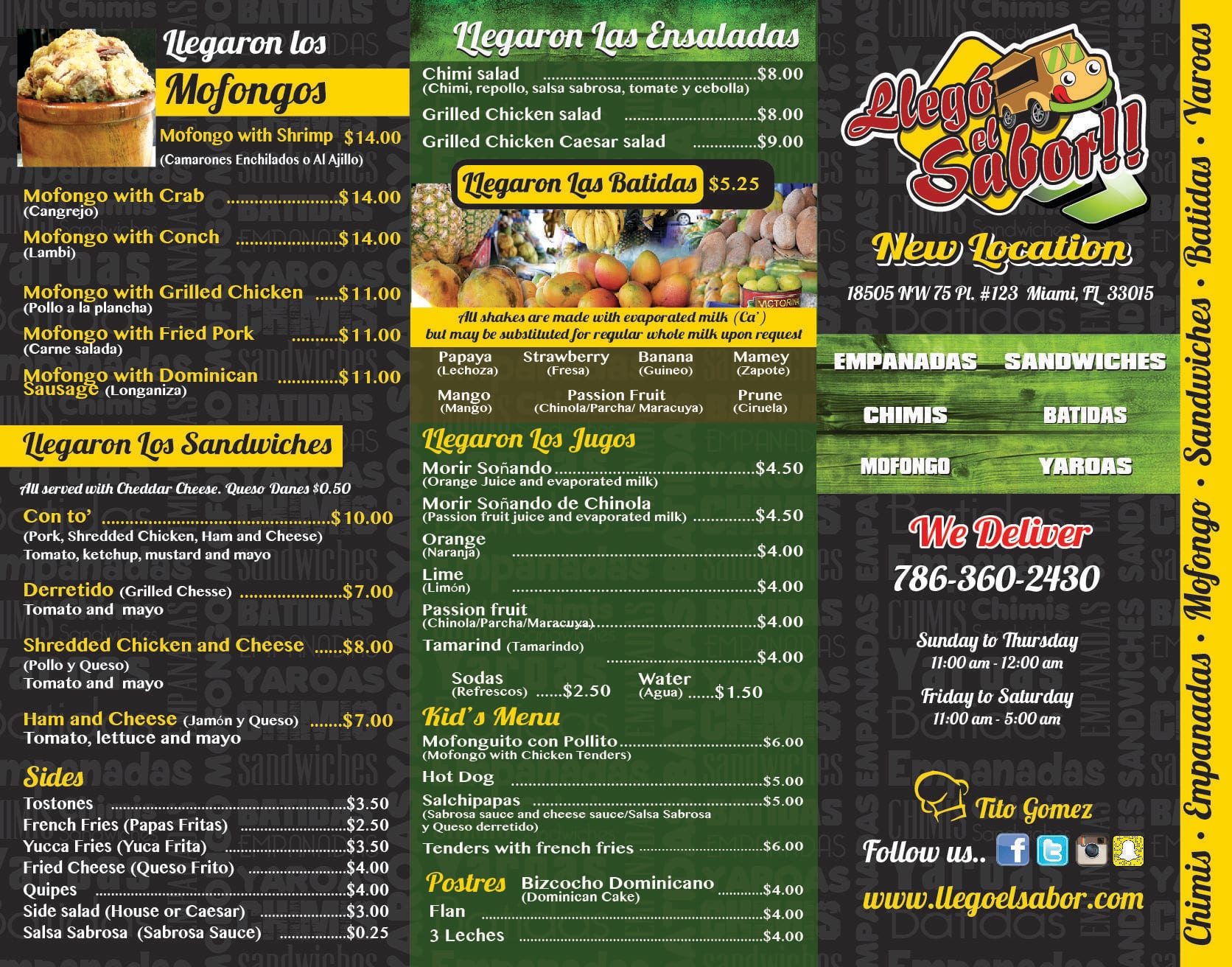 Llego el Sabor Menu, Menu for Llego el Sabor, North Miami/North Miami ...